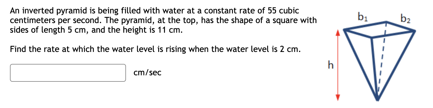 Solved An inverted pyramid is being filled with water at a | Chegg.com