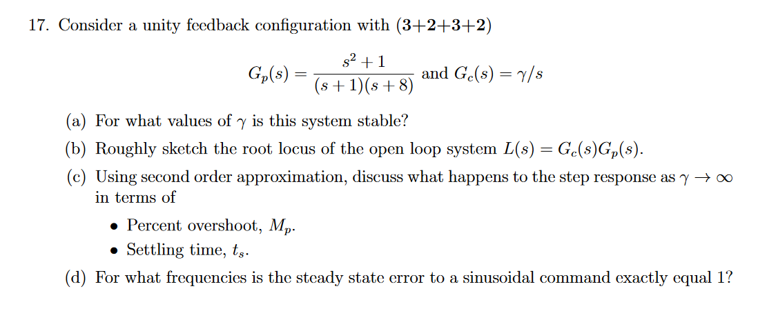 Solved 17. Consider a unity feedback configuration with | Chegg.com
