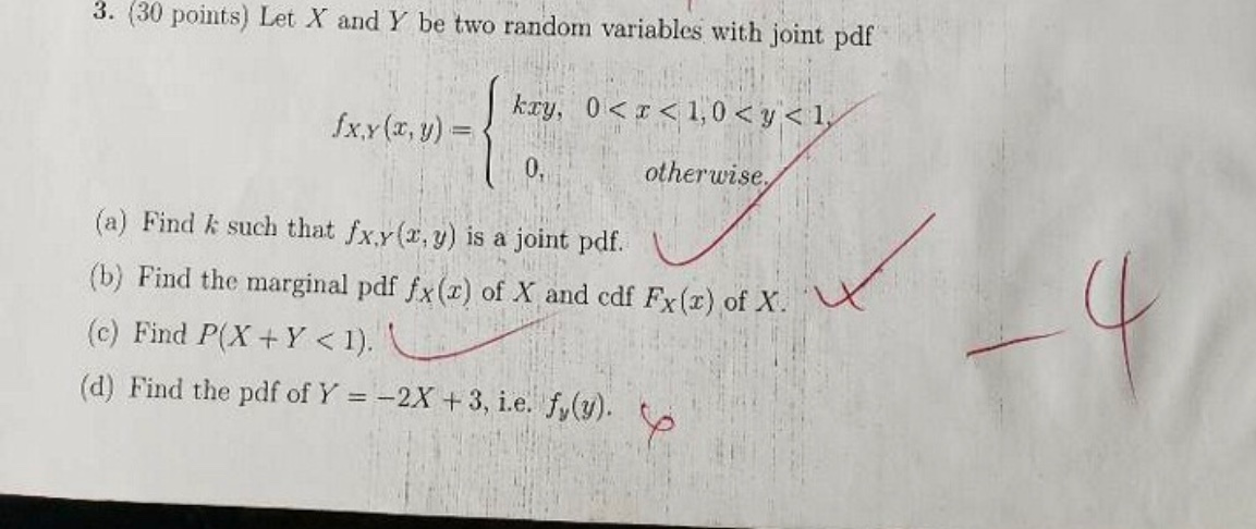 Solved 3. (30 points) Let X and Y be two random variables | Chegg.com