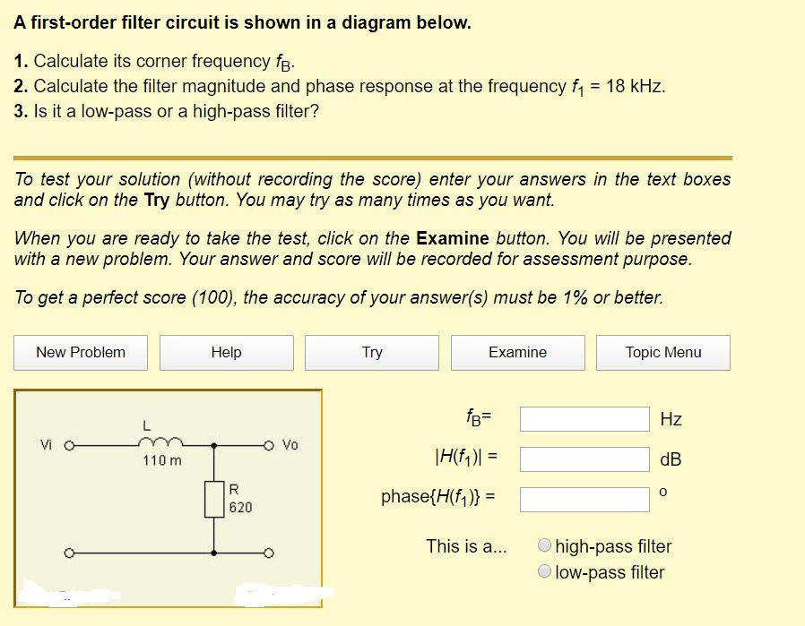 Solved A first-order filter circuit is shown in a diagram | Chegg.com