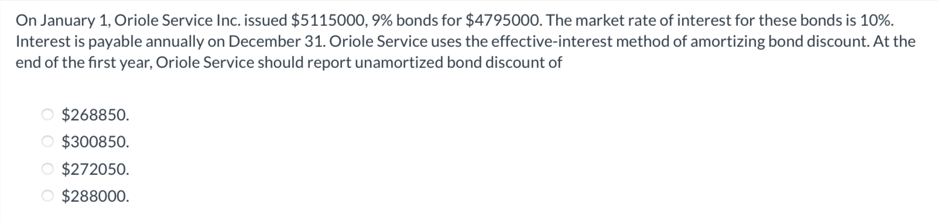 Solved On January 1, ﻿Oriole Service Inc. issued $5115000,9% | Chegg.com