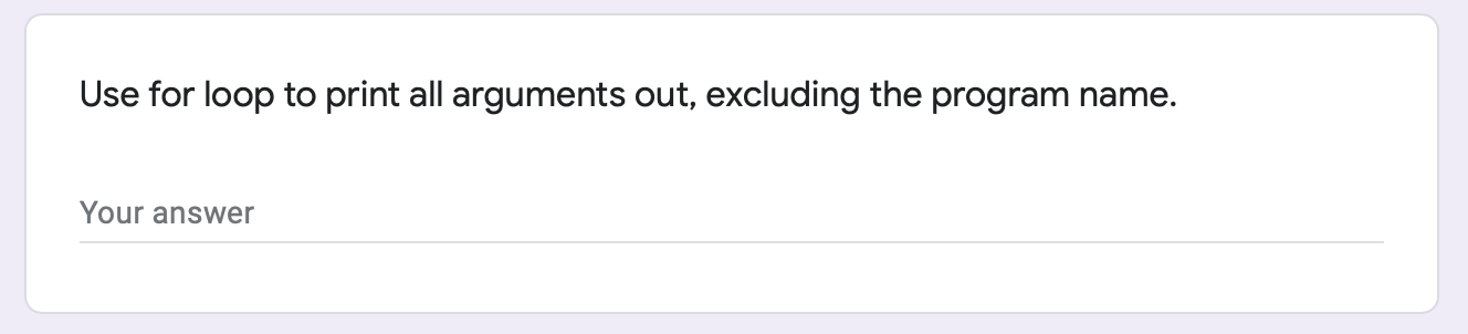 Solved Use for loop to print all arguments out, excluding | Chegg.com