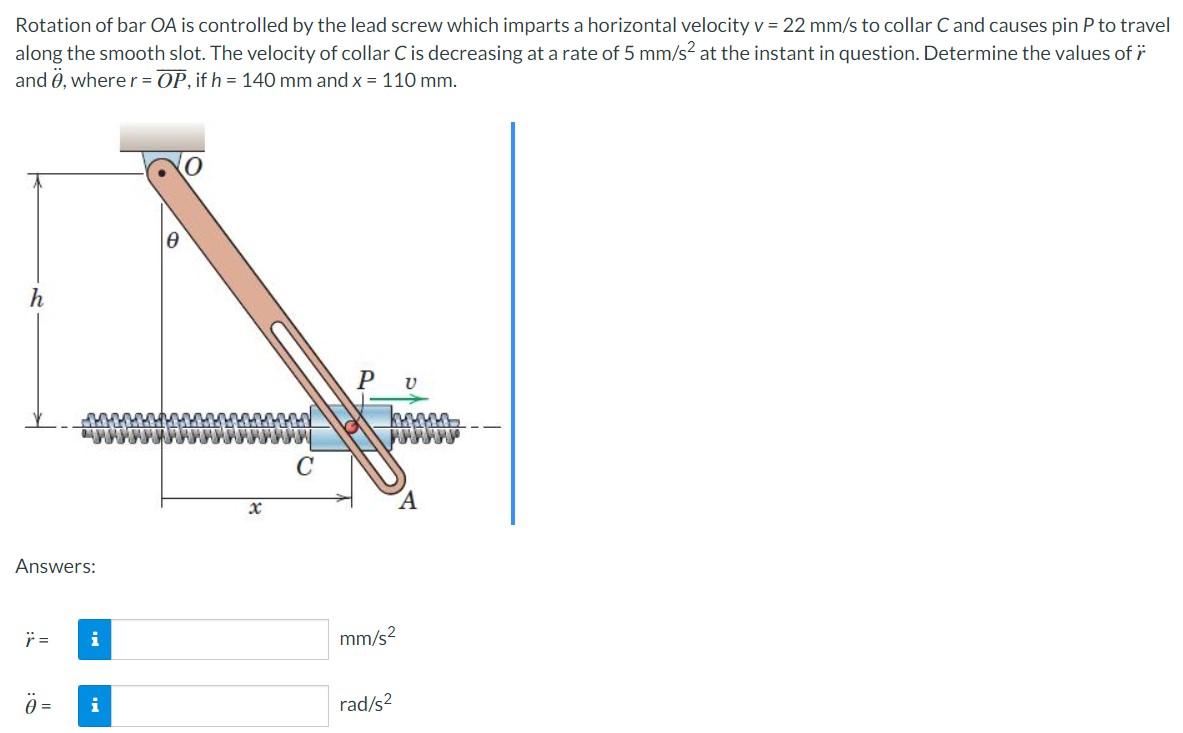 Solved Rotation of bar OA is controlled by the lead screw | Chegg.com