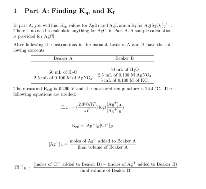 1 Part A: Finding Ksp and Ki In part A, you will find | Chegg.com