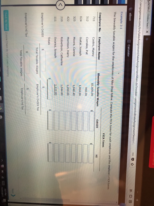Solved now.co Calculator Example 3-1 The biweekly taxable | Chegg.com