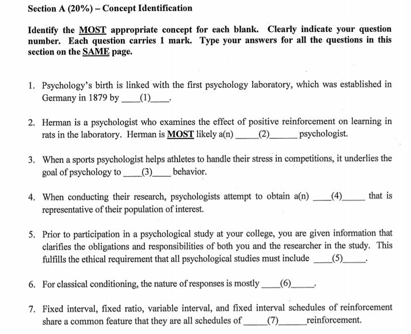 Solved Section A (20%) - Concept Identification Identify the | Chegg.com