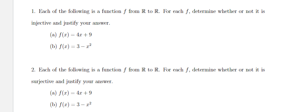 Solved 1. Each of the following is a function f from R to R. | Chegg.com