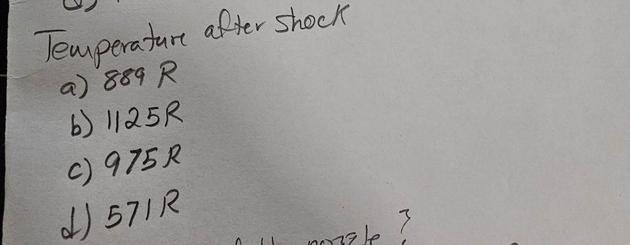 Solved Temperature after shock a) 889R b) 1125R c) 975R d) | Chegg.com