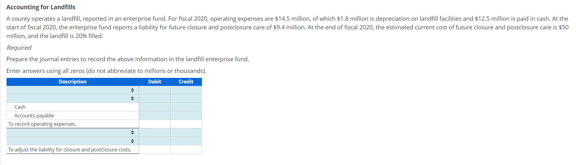 Solved A county operates a landfill, reported in an | Chegg.com