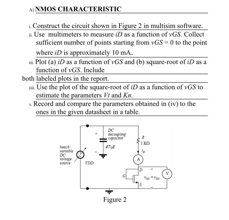 Solved A) NMOS CHARACTERISTIC i. Construct the circuit shown | Chegg.com