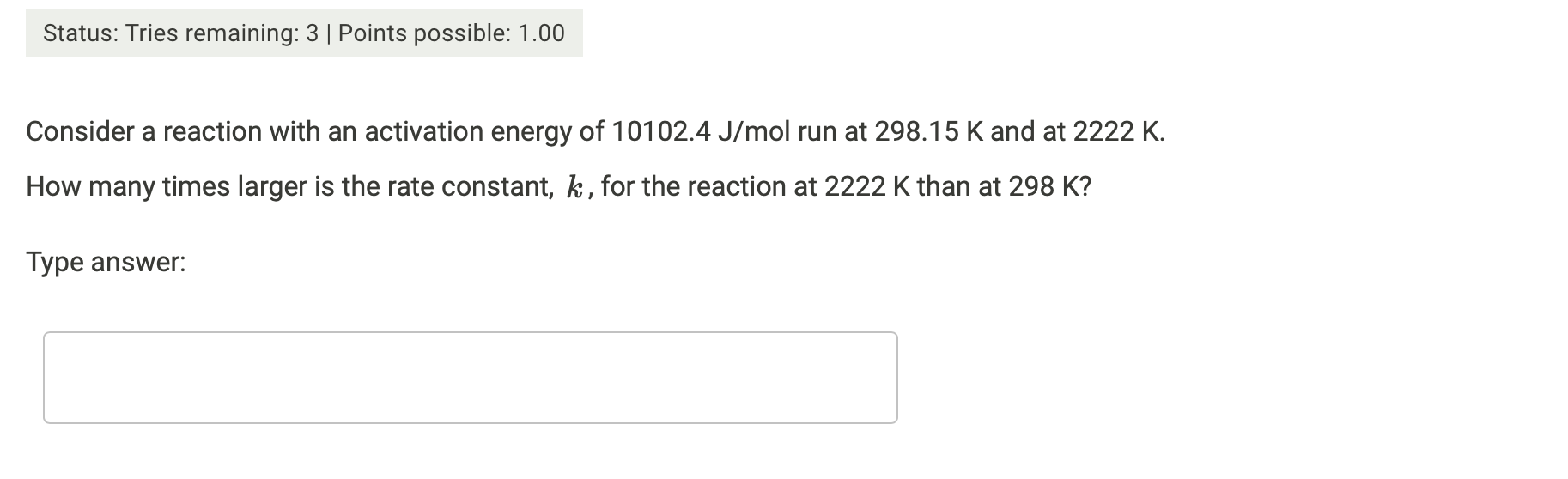 Solved Status: Tries remaining: 3 | Points possible: 1.00 | Chegg.com