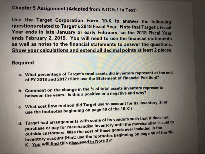 Solved Chapter 5 Assignment (Adapted from ATC 5-1 in Text) | Chegg.com
