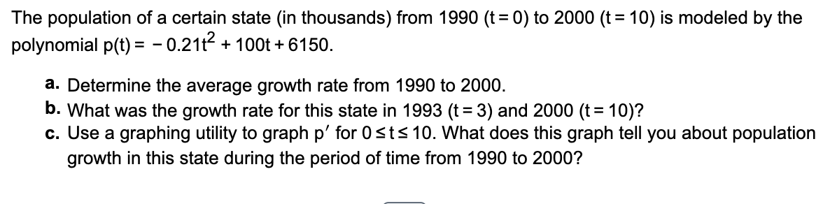Solved The population of a certain state (in thousands) from | Chegg.com