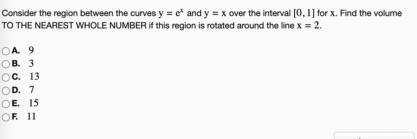 Solved Consider the region between the curves y=ex ﻿and y=x | Chegg.com