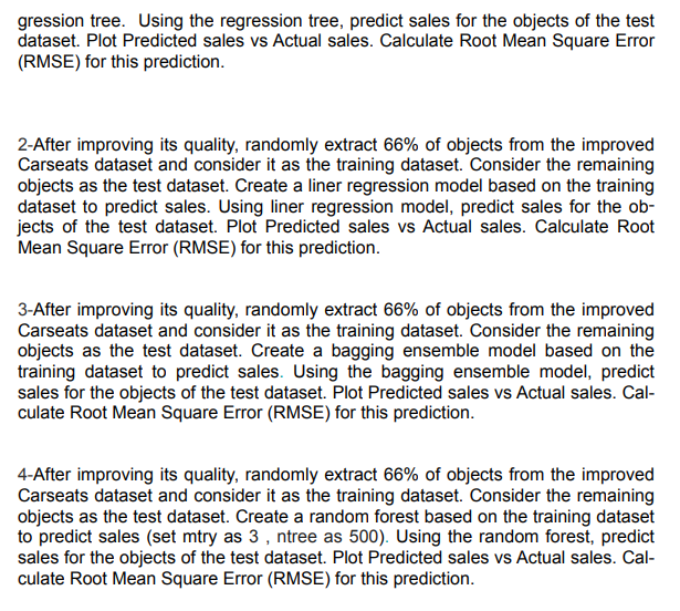 Solved 1-Carseats data set is available in ISLR package. | Chegg.com