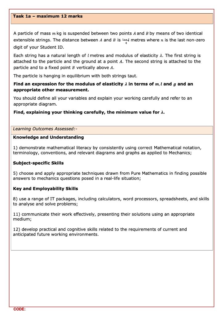 Solved Task 1a - maximum 12 marks A particle of mass m kg is | Chegg.com