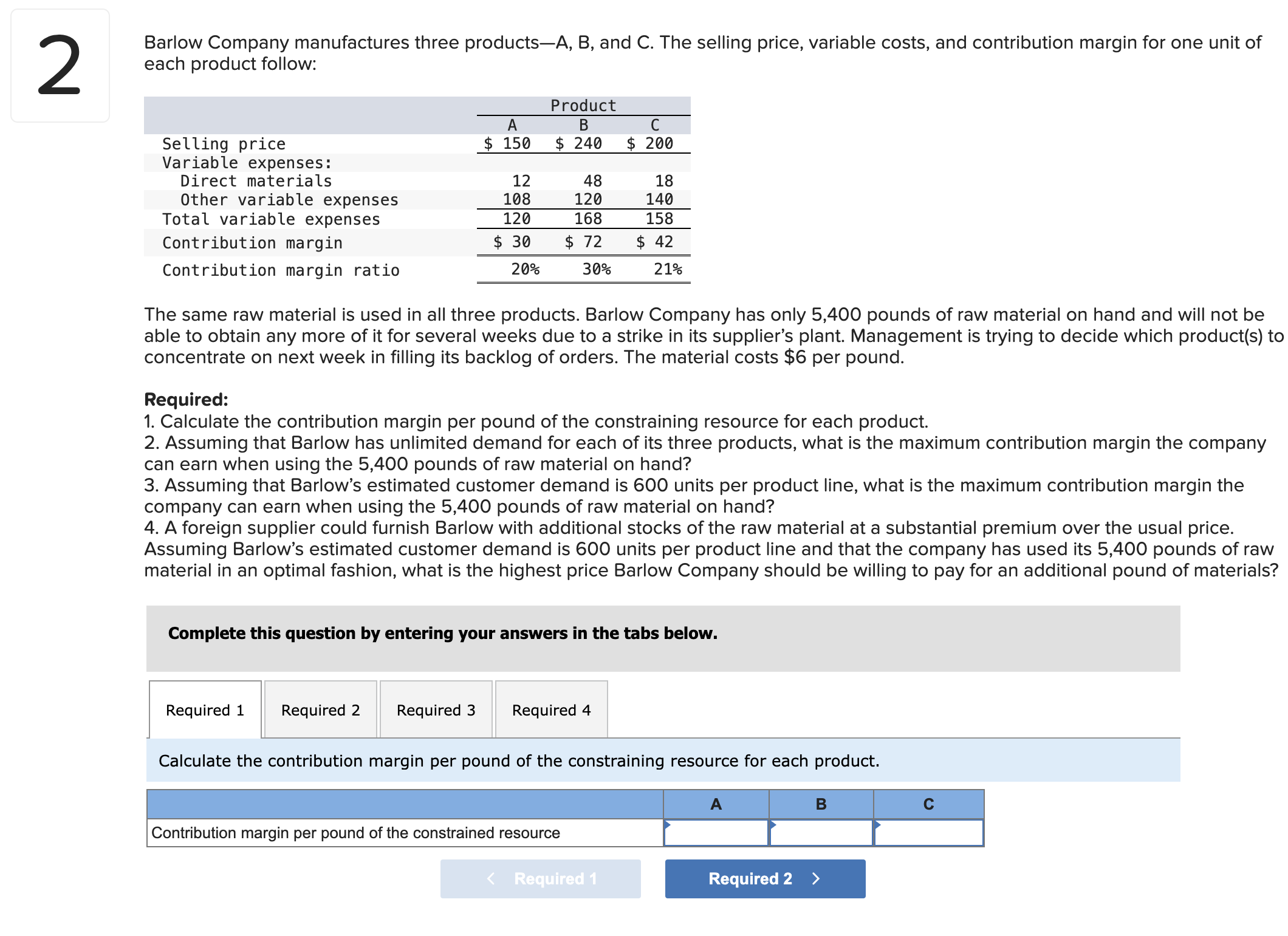 Solved Required:1. Calculate the contribution margin per | Chegg.com