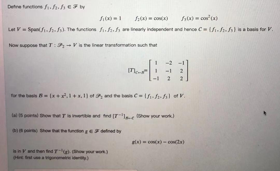Solved Define functions fi, f2, f3 E F by fi(x) = 1 f2(x) = | Chegg.com
