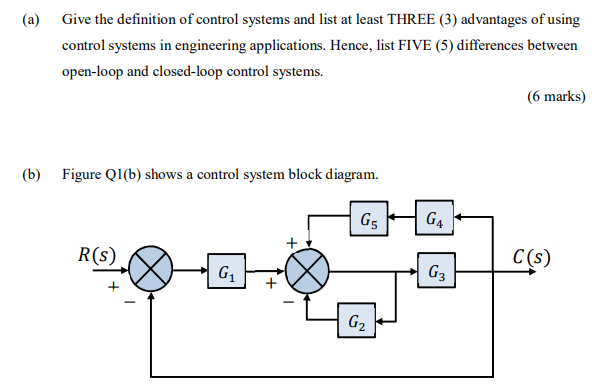 Solved (a) Give the definition of control systems and list | Chegg.com