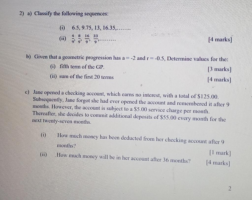 Solved 2) a) Classify the following sequences: (i) | Chegg.com