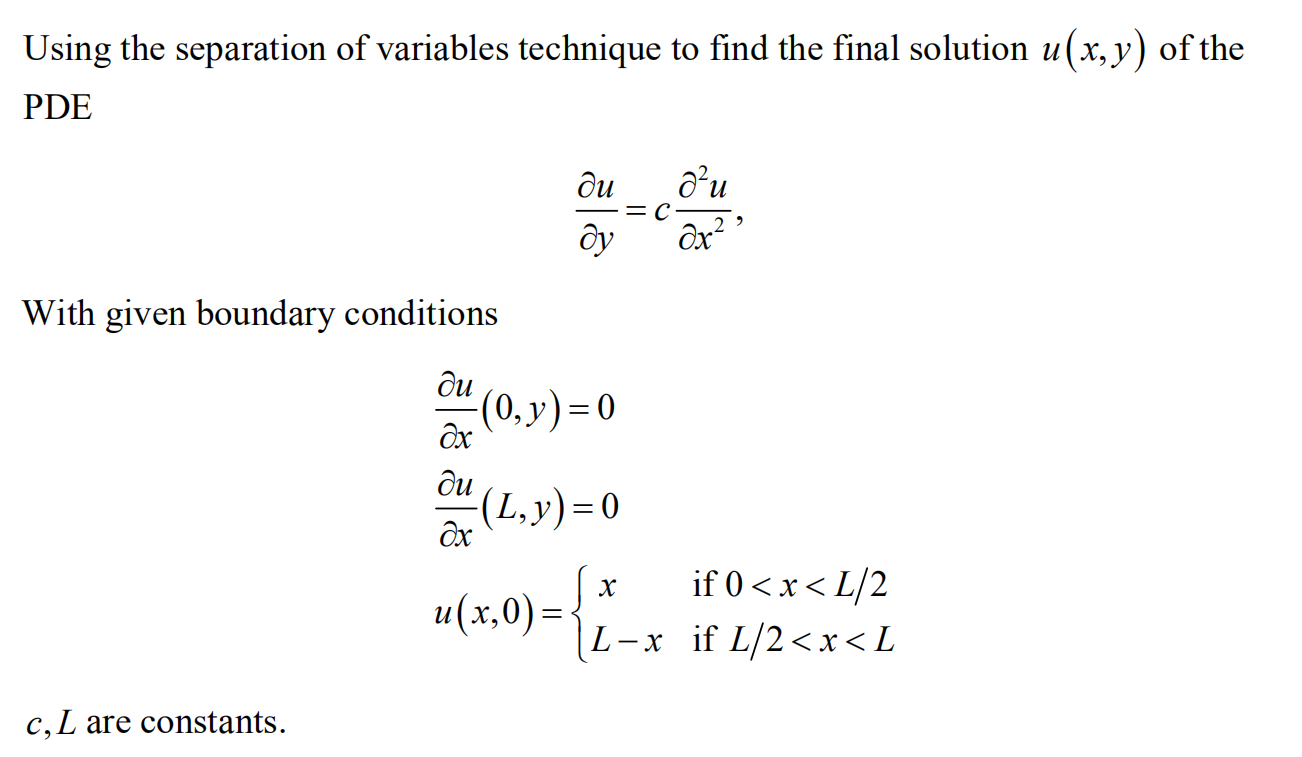 Solved Using the separation of variables technique to find | Chegg.com