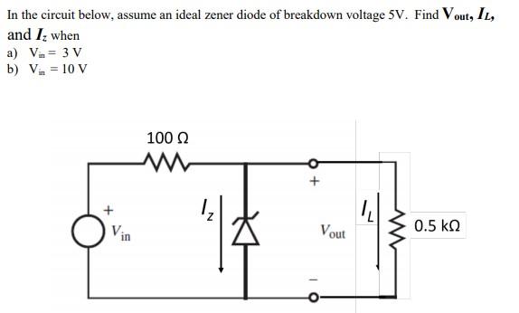 Solved In the circuit below, assume an ideal zener diode of | Chegg.com