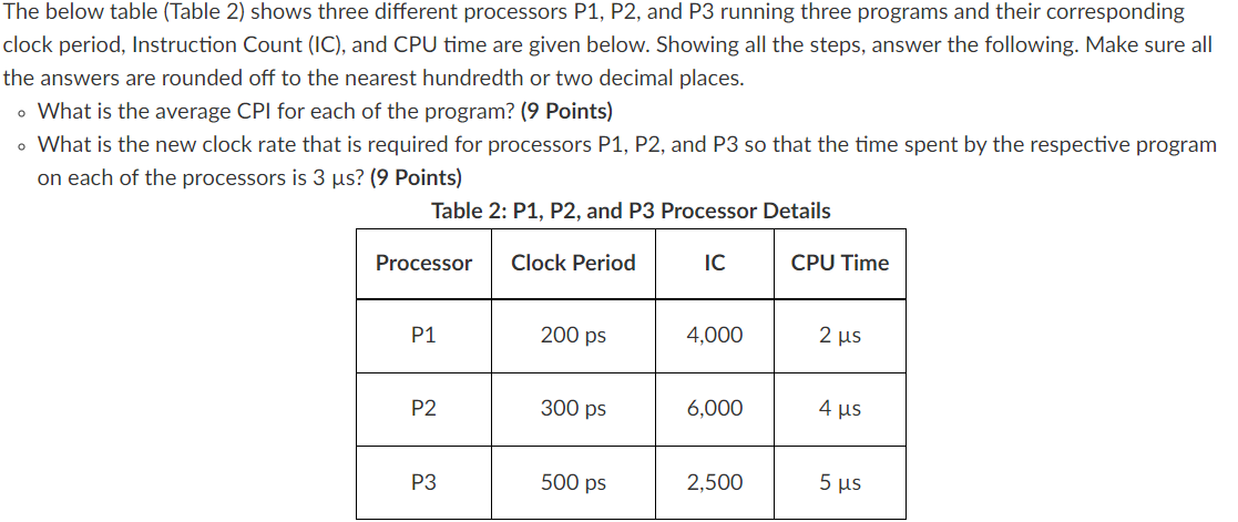 Solved The below table (Table 2) shows three different | Chegg.com