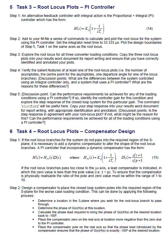 5 Task 3 - Root Locus Plots - Pl Controller Step 1: | Chegg.com