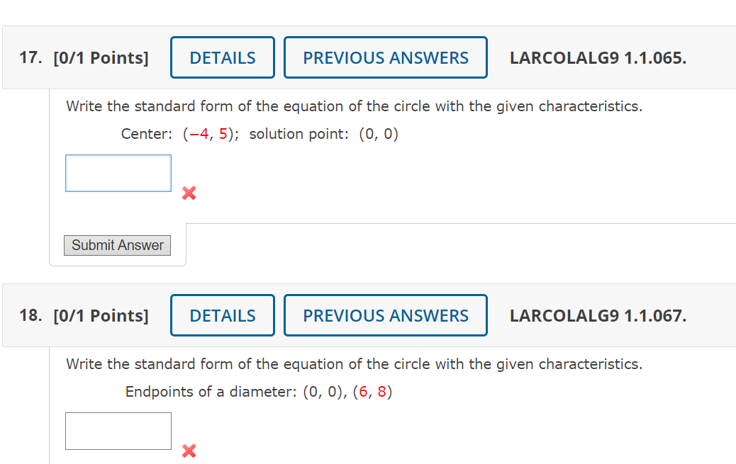 Solved Write the standard form of the equation of the circle | Chegg.com