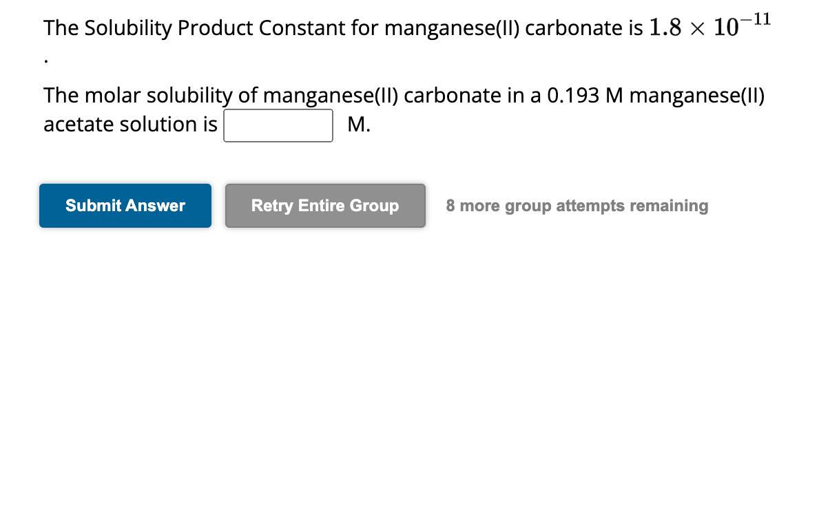 Solved The Solubility Product Constant for manganese(II) | Chegg.com