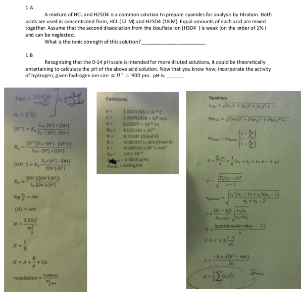 Solved 1.A A mixture of HCL and H2SO4 is a common salution | Chegg.com