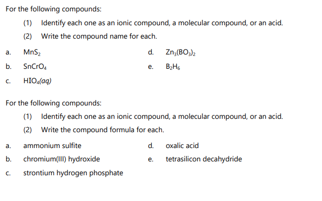 Solved For the following compounds: (1) Identify each one as | Chegg.com
