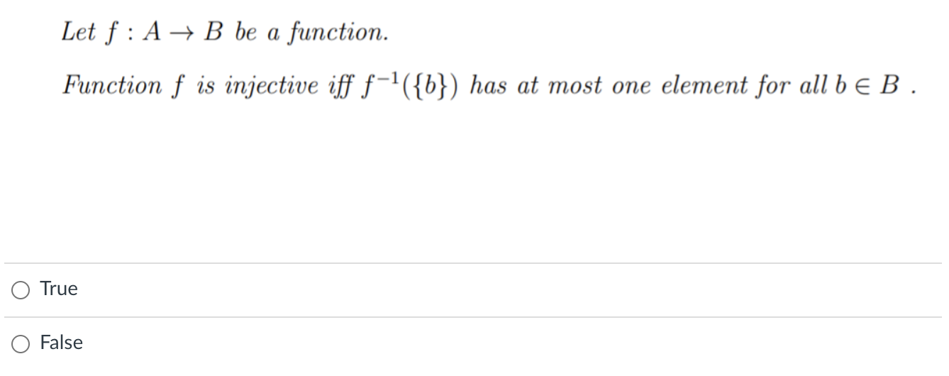 Solved Let f : A + B be a function. injective iff f-1({0}) | Chegg.com