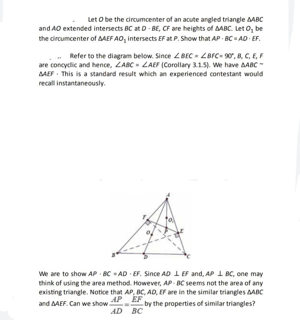 Solved Let O be the circumcenter of an acute angled triangle | Chegg.com