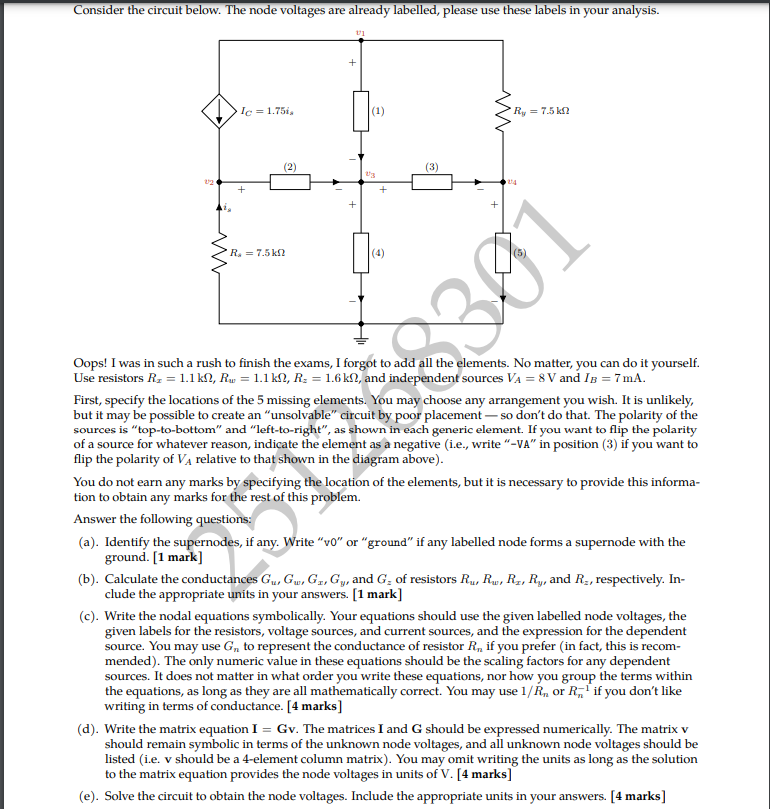Solved Consider the circuit below. The node voltages are | Chegg.com