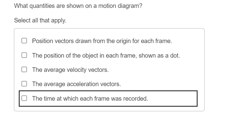 Solved What quantities are shown on a motion diagram?Select | Chegg.com