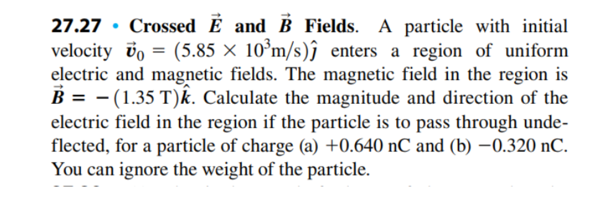 Solved 27.27 · Crossed and Ř Fields. A particle with initial | Chegg.com