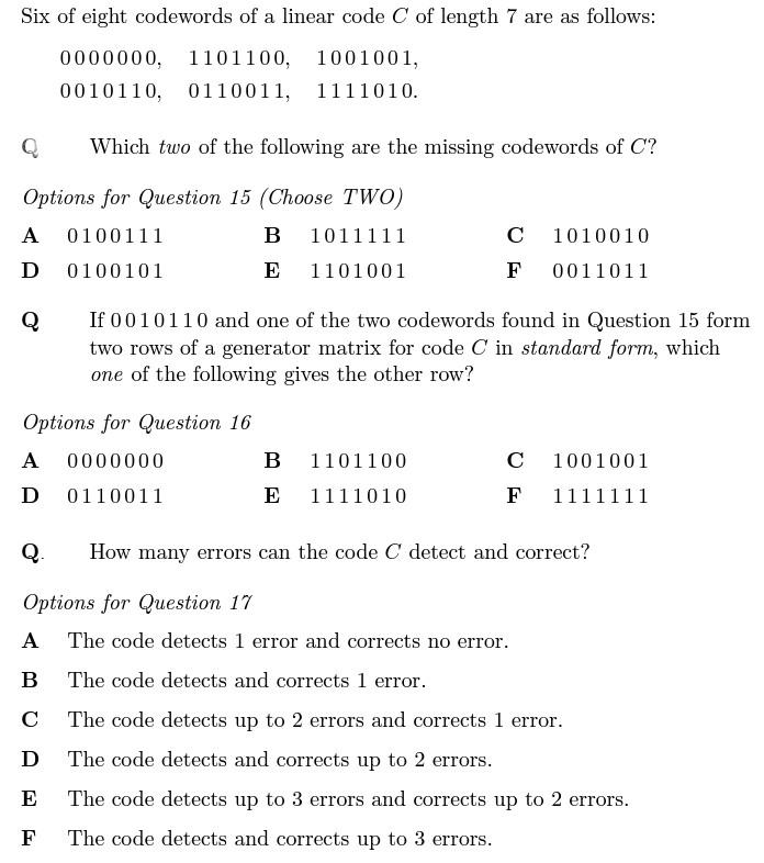 Solved Q Which two of the following are the missing | Chegg.com