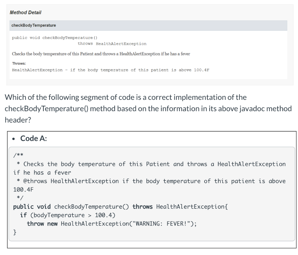 Solved Method Detail checkBody Temperature public void | Chegg.com