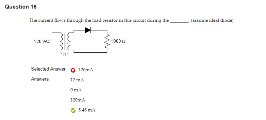 Solved Question 16 (assume ideal diode) The current flows | Chegg.com