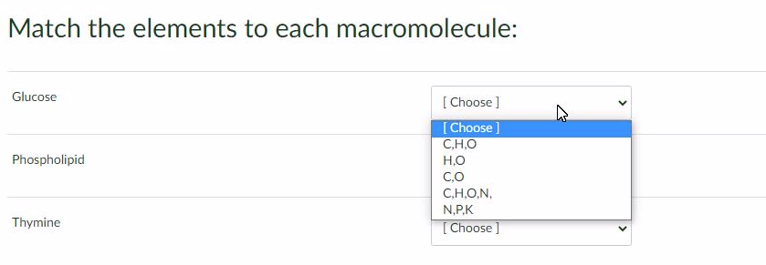 Solved Match the elements to each macromolecule: Glucose | Chegg.com