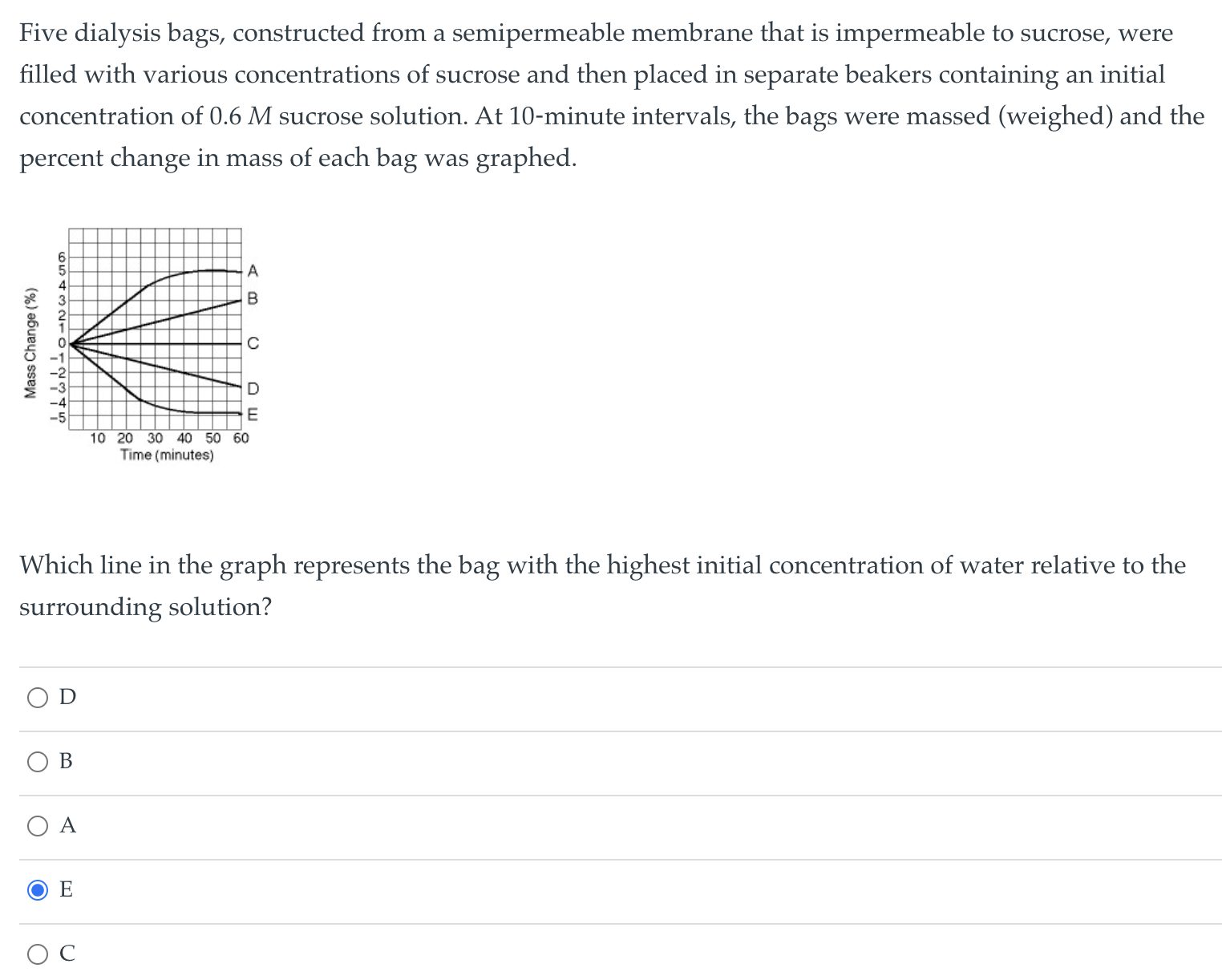 Solved Five dialysis bags, constructed from a semipermeable | Chegg.com