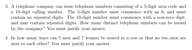 Solved 3. A telephone company can issue telephone numbers | Chegg.com