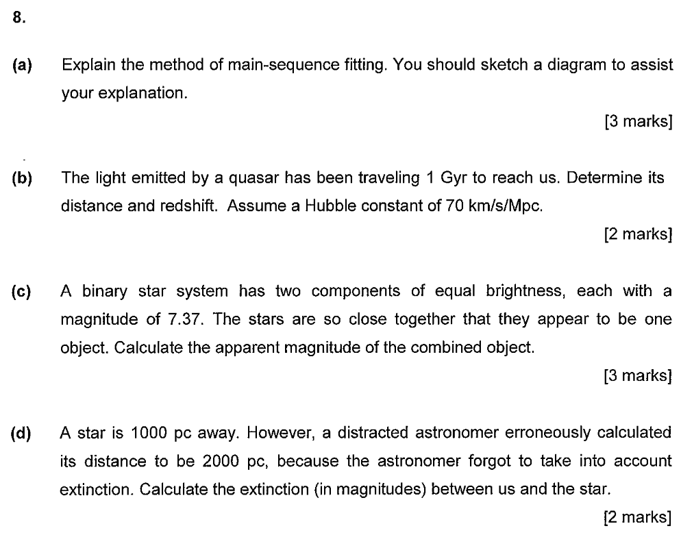 Solved (a) Explain the method of main-sequence fitting. You | Chegg.com