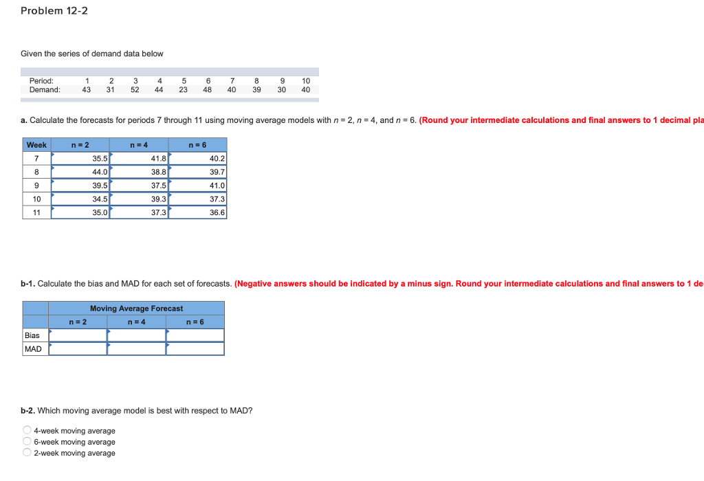 Solved Problem 12-2 Given the series of demand data below | Chegg.com