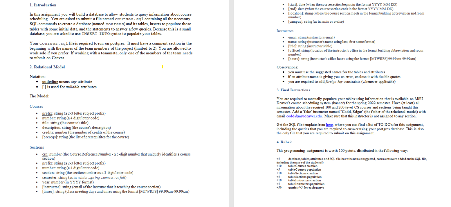 Solved 1. Introduction [start]: date (when the course | Chegg.com