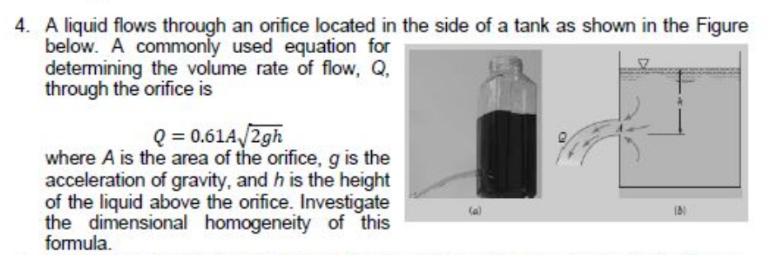 Solved 4. A liquid flows through an orifice located in the | Chegg.com