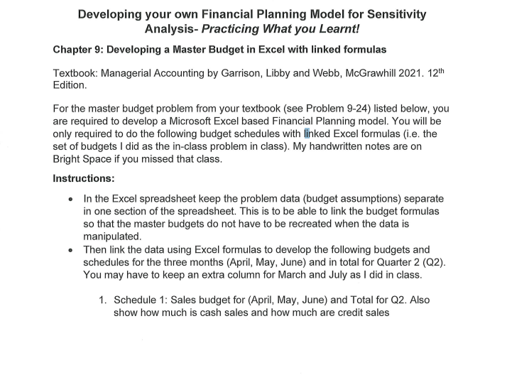 Solved Developing your own Financial Planning Model for | Chegg.com