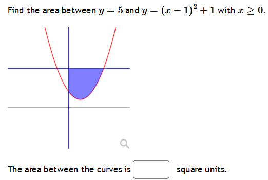 Solved Find the area between y=5 ﻿and y=(x-1)2+1 ﻿with | Chegg.com