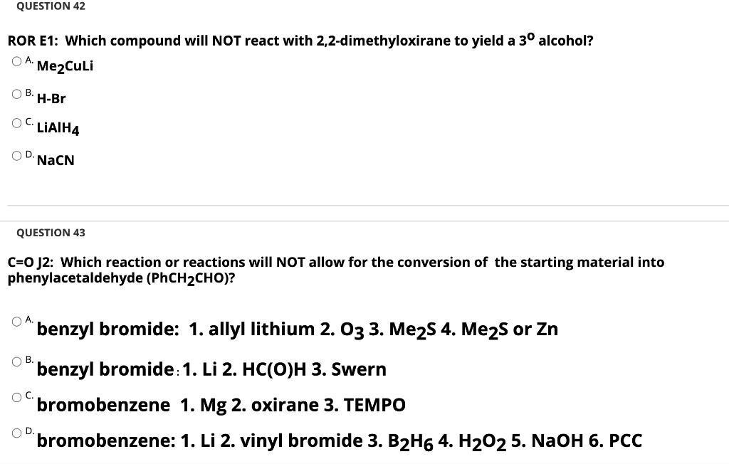 Solved QUESTION 42 ROR E1: Which compound will NOT react | Chegg.com